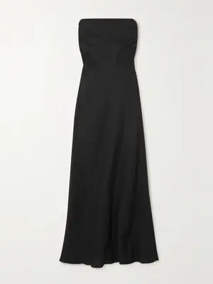 Faithfull The Brand Net Sustain Das Flores Strapless Shirred Linen Maxi Dress - Black