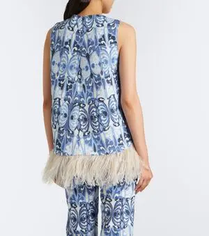 La DoubleJ La Scala Feather-trimmed Cotton Top
