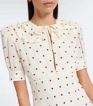 Alessandra Rich Ruffled Polka-dot Silk Midi Dress - White
