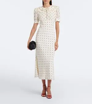 Alessandra Rich Ruffled Polka-dot Silk Midi Dress - White