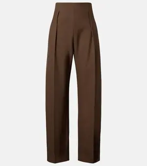 Khaite Somera Pleated Virgin Wool Straight Pants - Brown