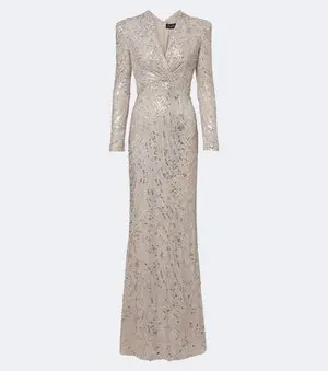Jenny Packham Arizona Embellished Gown - Silver