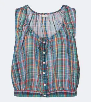 DÔEN Theo Plaid Cotton Crop Top - Multicoloured