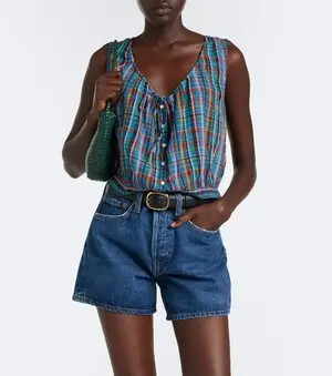 DÔEN Theo Plaid Cotton Crop Top - Multicoloured