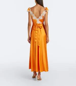 DÔEN Fiona Lace-trimmed Silk Satin Maxi Dress - Orange