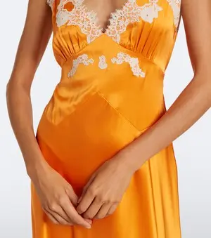 DÔEN Fiona Lace-trimmed Silk Satin Maxi Dress - Orange