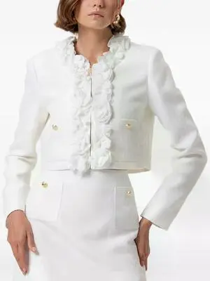 FRACOMINA Floral-applique Cropped Tweed Jacket - Neutrals