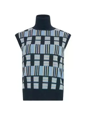 MOORER Geometric-pattern Sleeveless Jumper - Blue