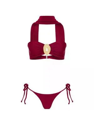 AMIR SLAMA X Tati Barbieri Hammered-effect Halterneck Bikini - Red