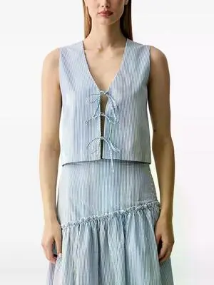 BENETTON Striped Tie-fastening Sleeveless Blouse - Blue