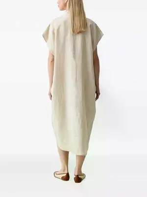 BENETTON Short-sleeved Midi Shirt Dress - Neutrals