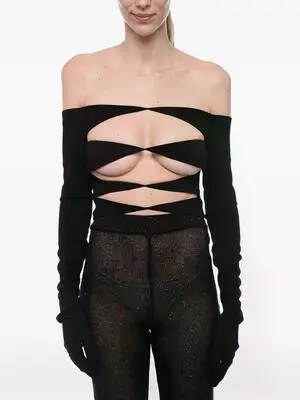 MONOT Cut-out Off-shoulder Glove Top - Black