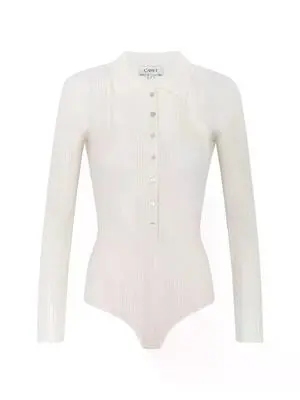 CAYET Jill Ribbed-knit Bodysuit - Neutrals