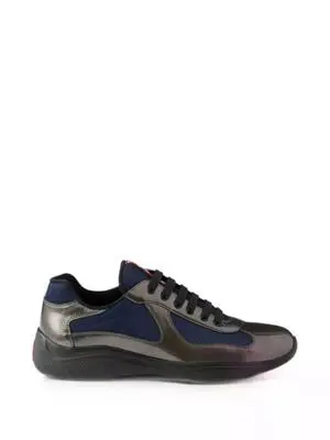 Prada America's Cup Metallic-leather And Bike-fabric Sneakers - Grey