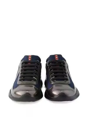 Prada America's Cup Metallic-leather And Bike-fabric Sneakers - Grey