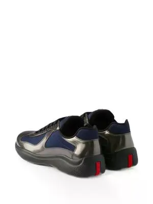 Prada America's Cup Metallic-leather And Bike-fabric Sneakers - Grey