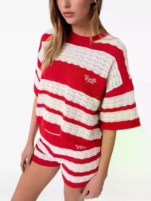 GAELLE PARIS Striped Pointelle-knit Sweater - Red