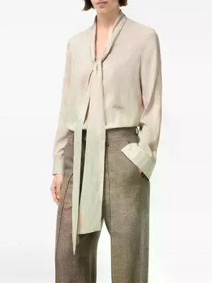 Burberry Striped Silk Scarf Blouse - Neutrals