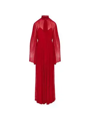 Gucci Pleated Pussy-bow Long-sleeved Maxi Dress - Red