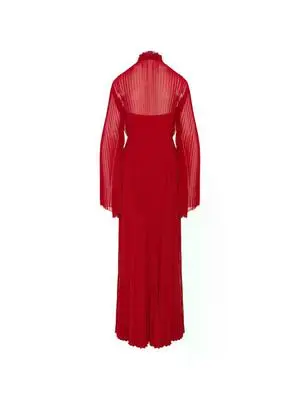 Gucci Pleated Pussy-bow Long-sleeved Maxi Dress