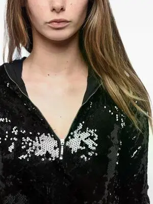 ADRIANA HOT COUTURE Sequin Embellished Hooded Bodysuit
