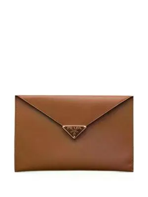 Prada Saffiano-leather Envelope Clutch - Brown