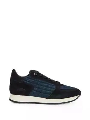 MOORER Leather Denim-insert Sneakers - Blue