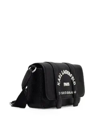 Karl Lagerfeld Logo-embroidered Pebbled Crossbody Bag - Black