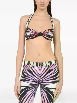 Roberto Cavalli Palm-print Bikini Top - Black