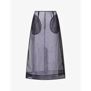 Simone Rocha Ripple Sheer Mesh Midi Skirt - Black