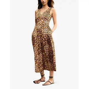 RO&ZO Alexis Leopard-print Cotton-sateen V-neck Maxi Dress - Multi