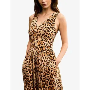 RO&ZO Alexis Leopard-print Cotton-sateen V-neck Maxi Dress - Multi