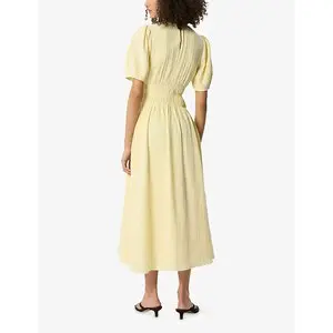 Whistles Shirred Cheesecloth Cotton Midi Dress