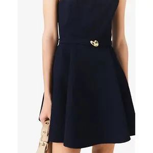 Maje Square-neck Belted Woven Mini Dress - Navy