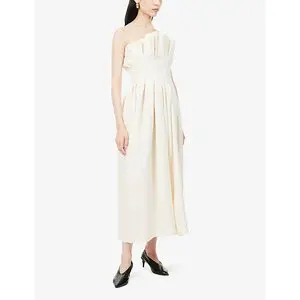 Khaite Claude Pleated Linen-blend Midi Dress - Cream