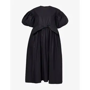Simone Rocha Puff-sleeve Gathered Bow Cotton Midi Dress - Black