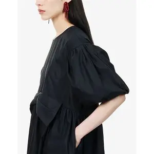 Simone Rocha Puff Sleeve Gathered Bow Cotton Midi Dress