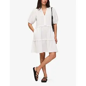 RO&ZO Frill Trim Puff-sleeve Cotton Mini Dress