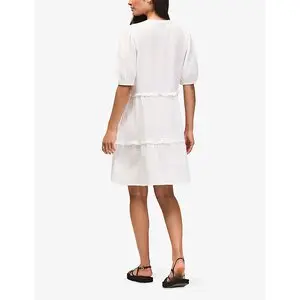 RO&ZO Frill Trim Puff-sleeve Cotton Mini Dress