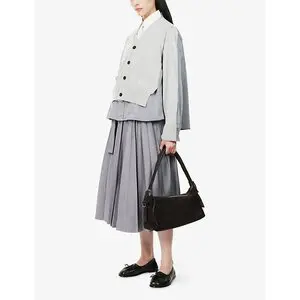 Sacai Pleated Contrast-denim Cotton Midi Skirt