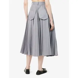 Sacai Pleated Contrast-denim Cotton Midi Skirt