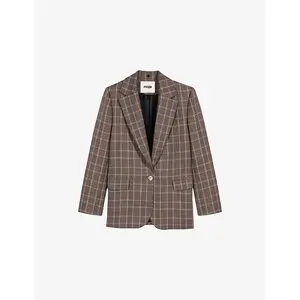 Maje Checked Single-breasted Wool-blend Jacket - Brown