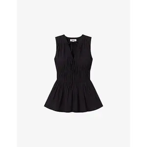 RO&ZO Tie-front Sleeveless Cotton-voile Top - Black
