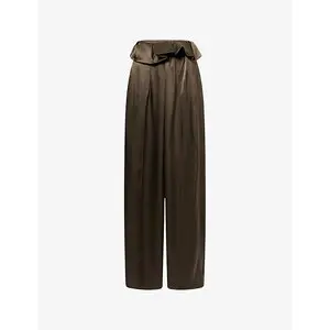 Khaite Kira Frilled Silk Trousers - Dark Olive