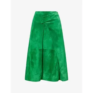 Bottega Veneta Wrap-front A-line Suede Midi Skirt - Grass Green