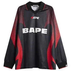 A BATHING APE Flame Monogram Long Sleeve Football Jersey - Black