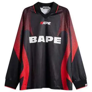 A BATHING APE Flame Monogram Long Sleeve Football Jersey - Black