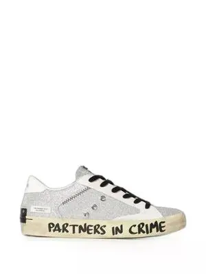 CRIME LONDON Distressed Glitter-detail Sneakers - Silver