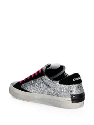 CRIME LONDON Glitter Embellished Slogan Print Lace Up Sneakers