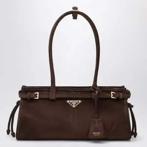 Prada Bonnie Medium Suede Leather Handbag In Moro - Brown